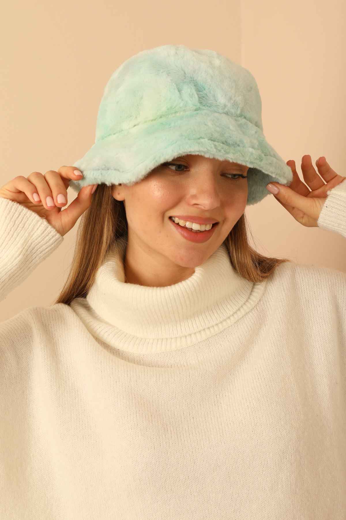 Batik Dyed Plush Bucket Women's Hat-Mint