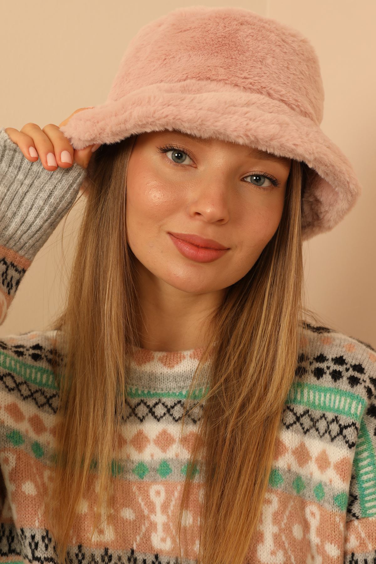 Plush Fabric Women's Bucket Hat-Navy Plush Fabric Women's Bucket Hat-Navy