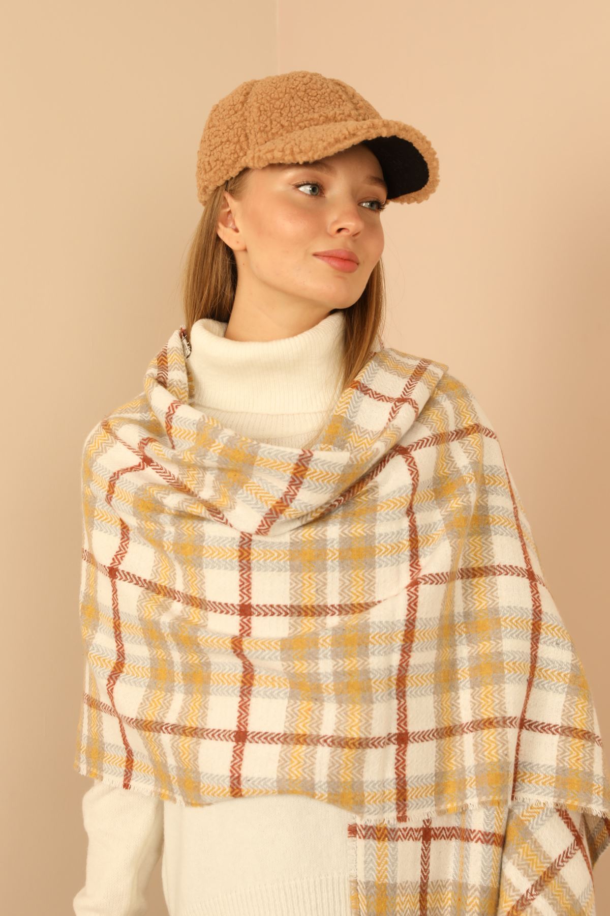 Furry Curly Women's Cap-Beige