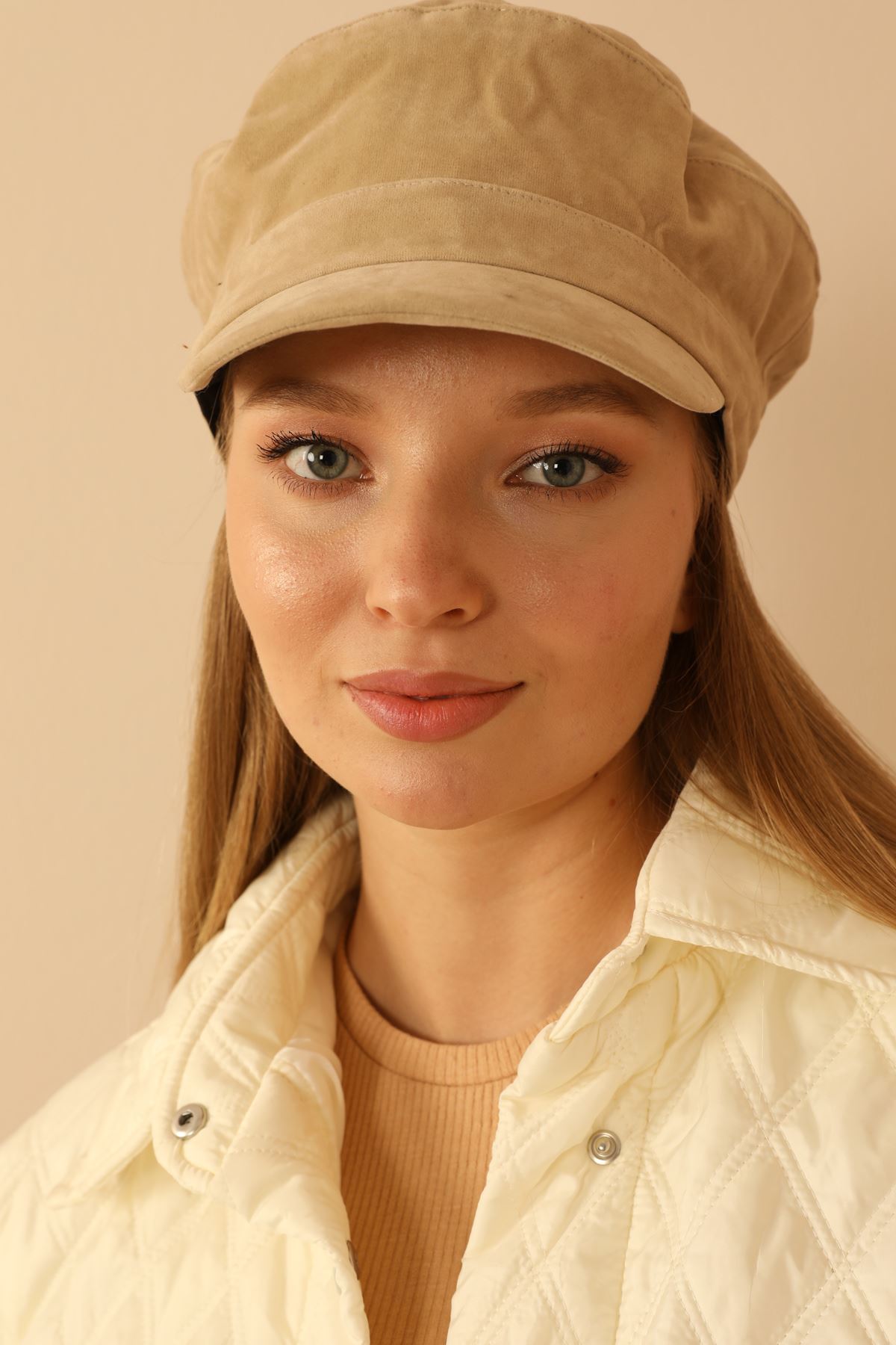 Suede Women's Cap-Beige