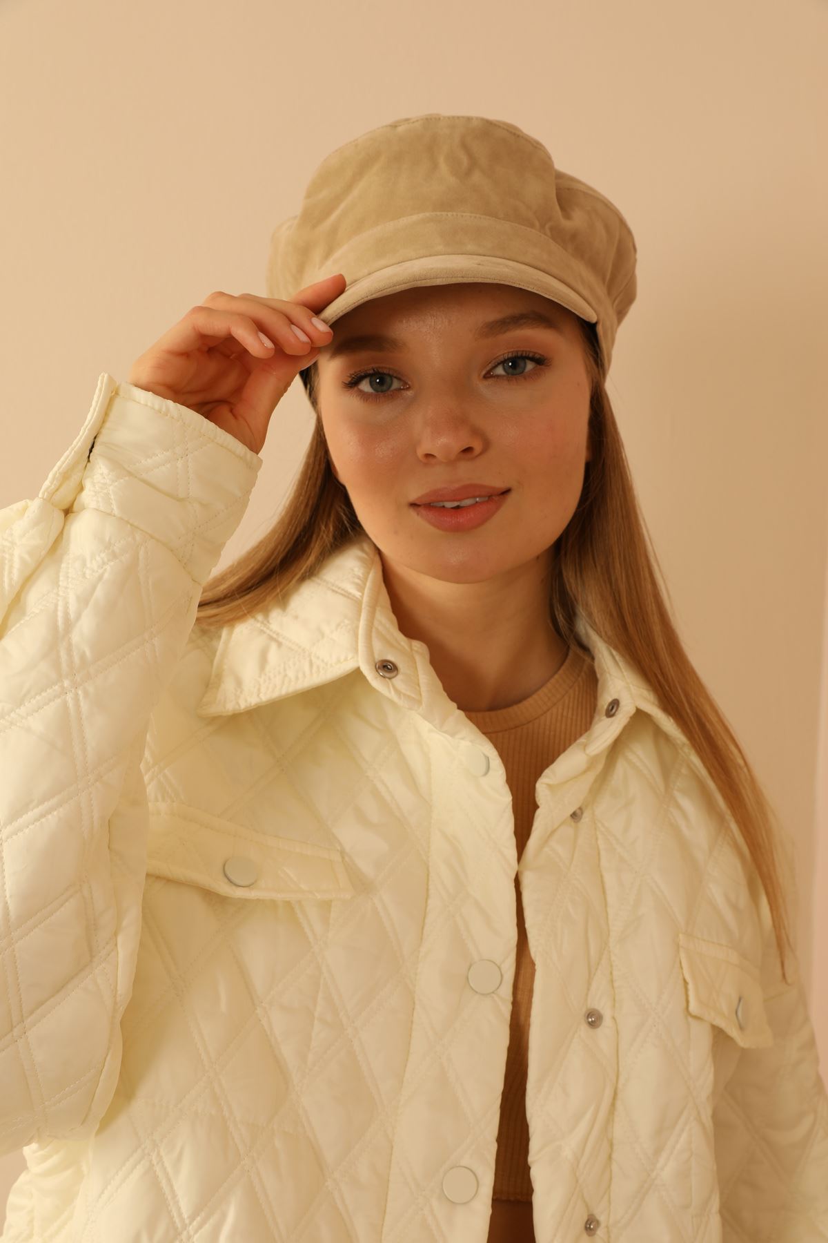 Suede Women's Cap-Beige