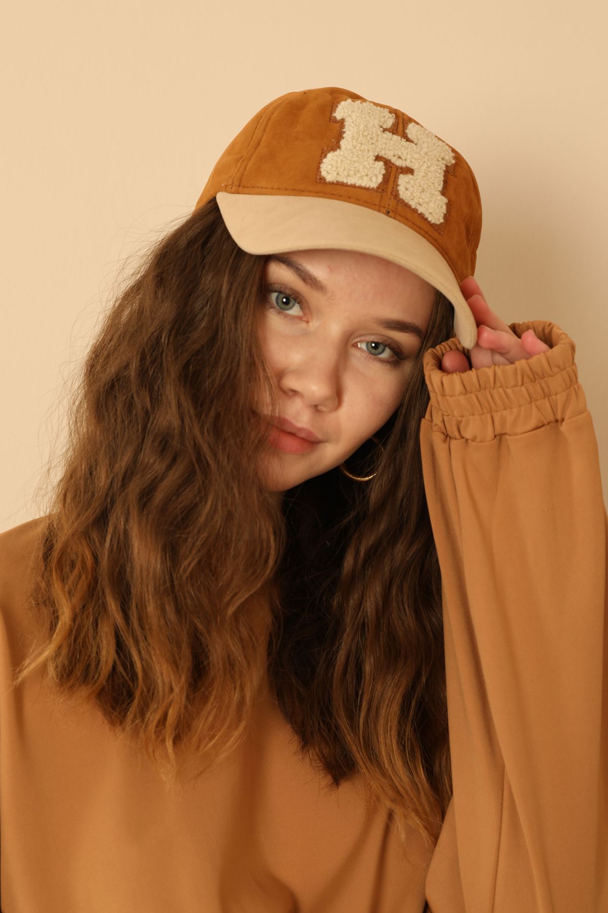 Suede Women Cap-Camel Brown