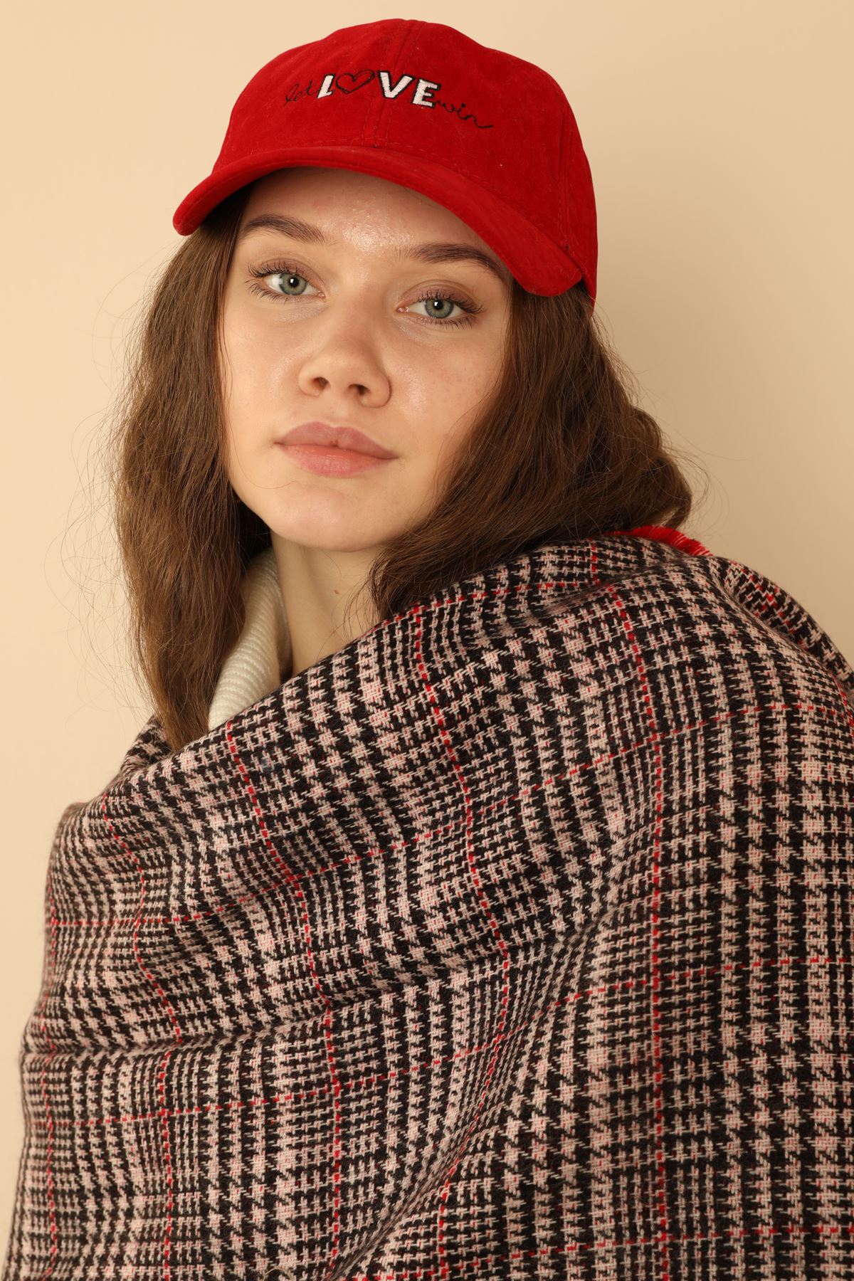 Love Embroidered Women Cap-Red