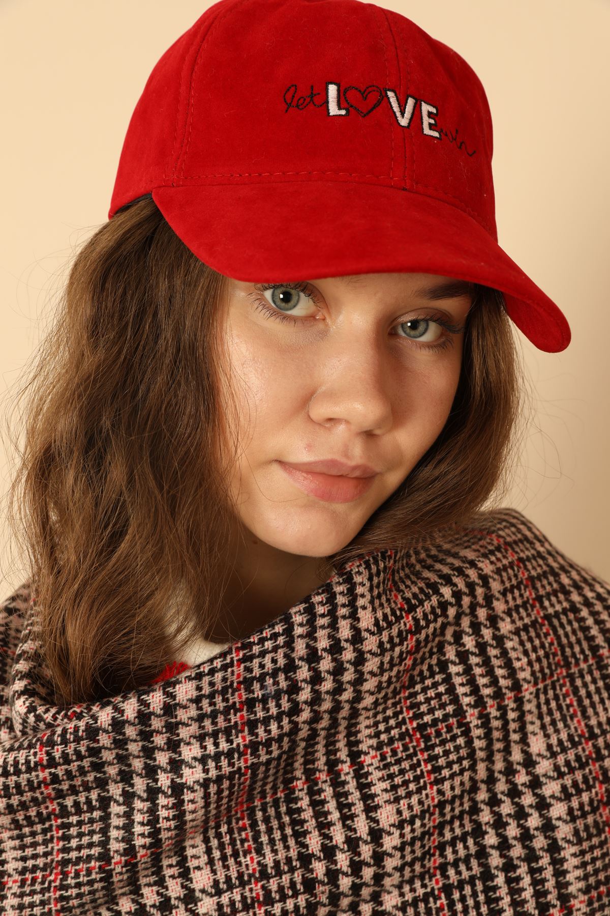 Love Embroidered Women Cap-Red