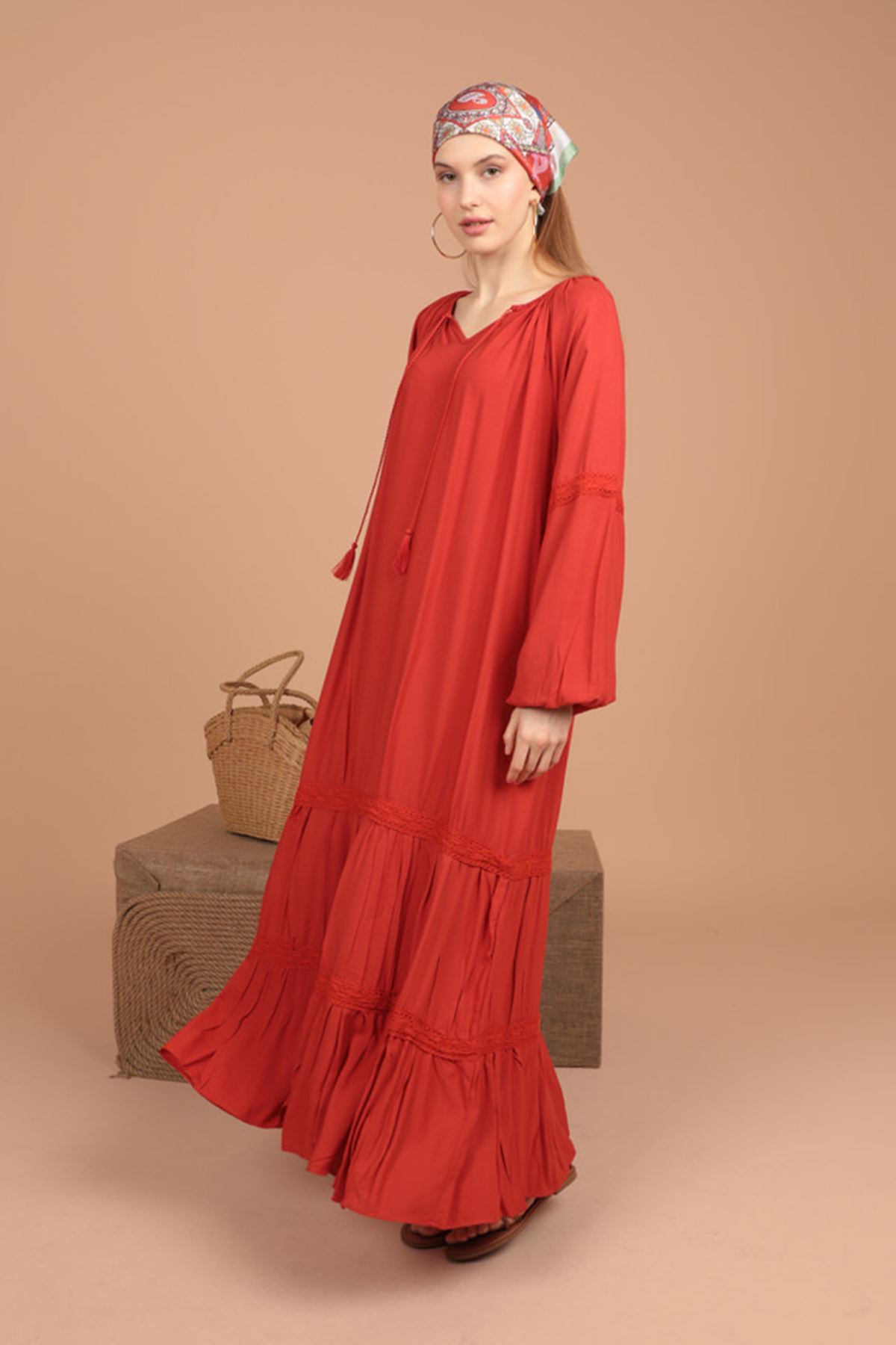 Viscose Fabric Women's DressBrick-Kaktüs Moda