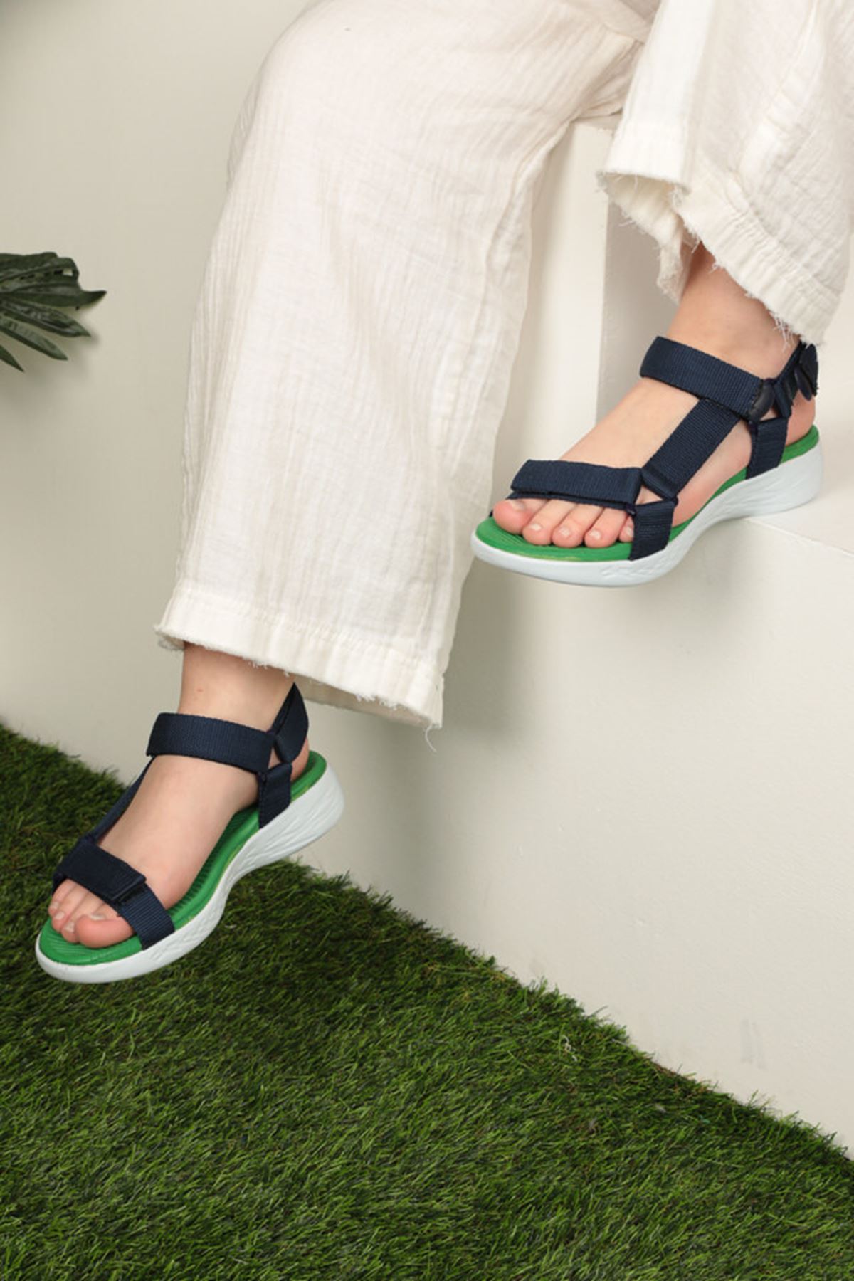 Women Sandals Green - Kaktüs Moda