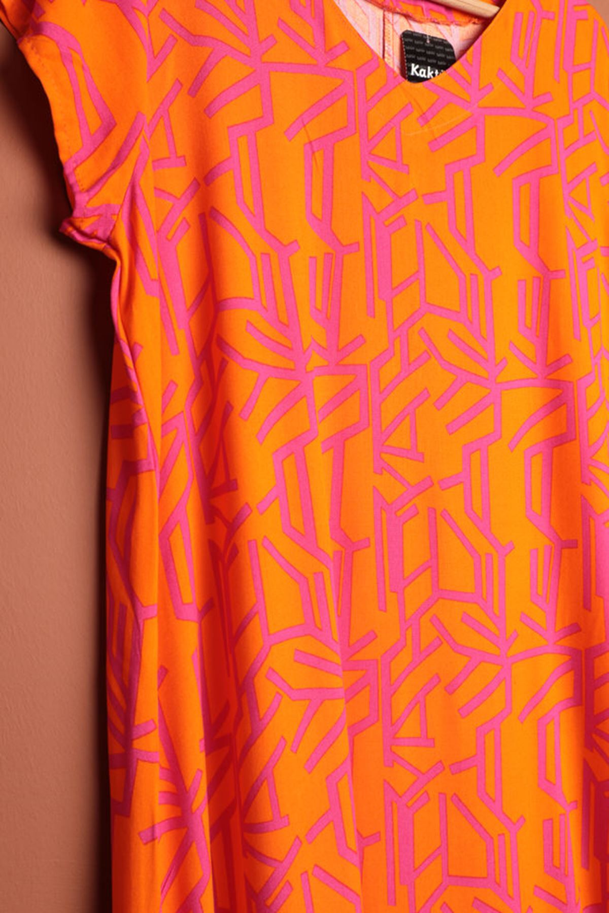 Viscose Fabric Zigzag Pattern Women's Basic Dress-Orange