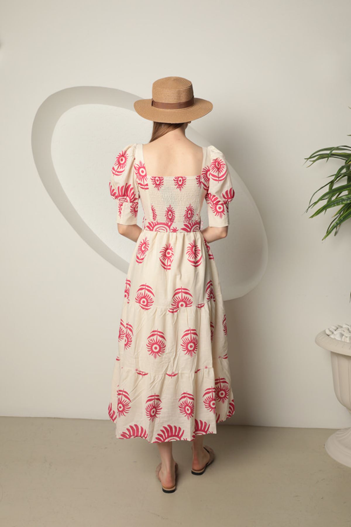 Linen Fabric Gimped Women's Dress-Fuchsia