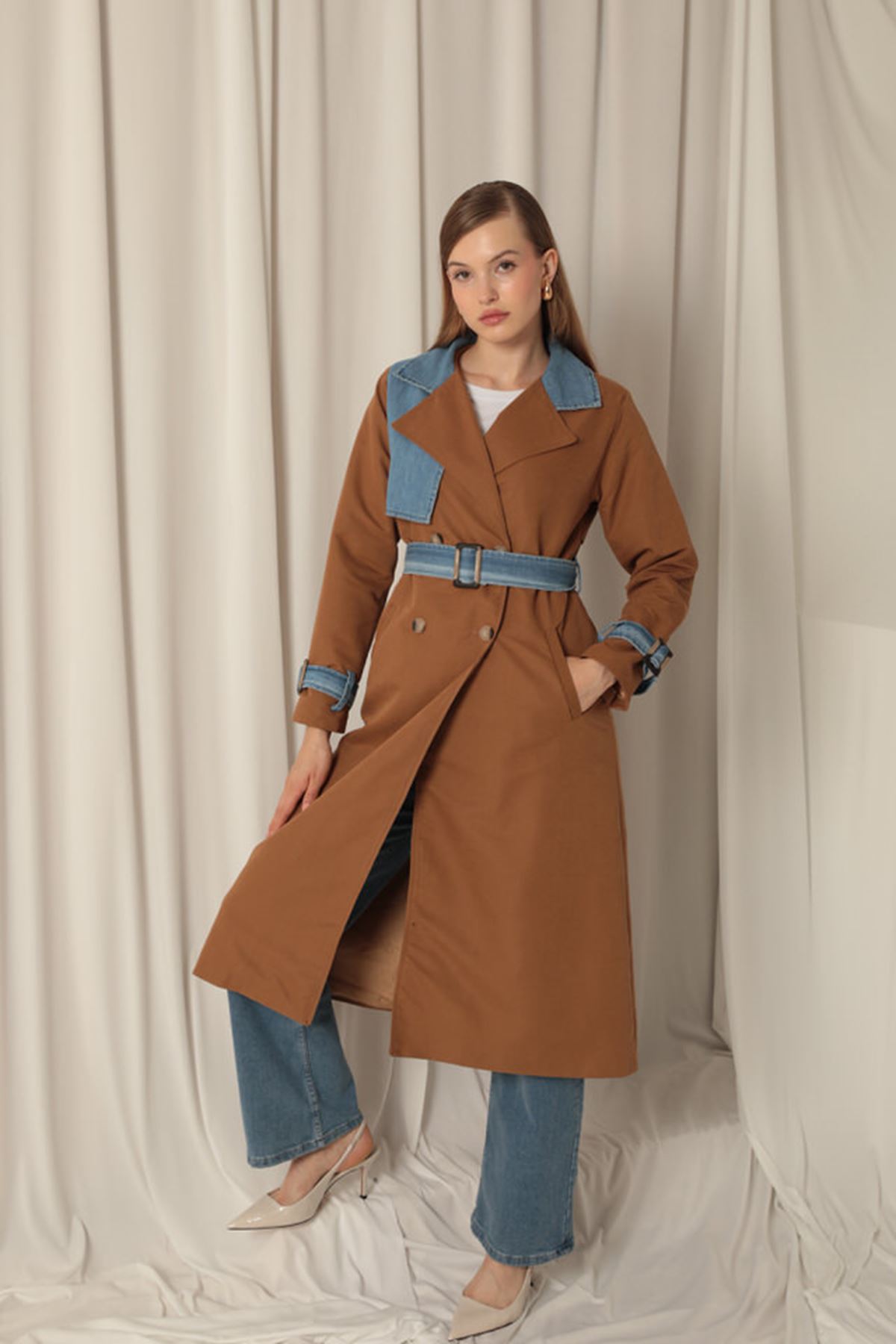 Torino Fabric Women's Navy Blue Trench Coat