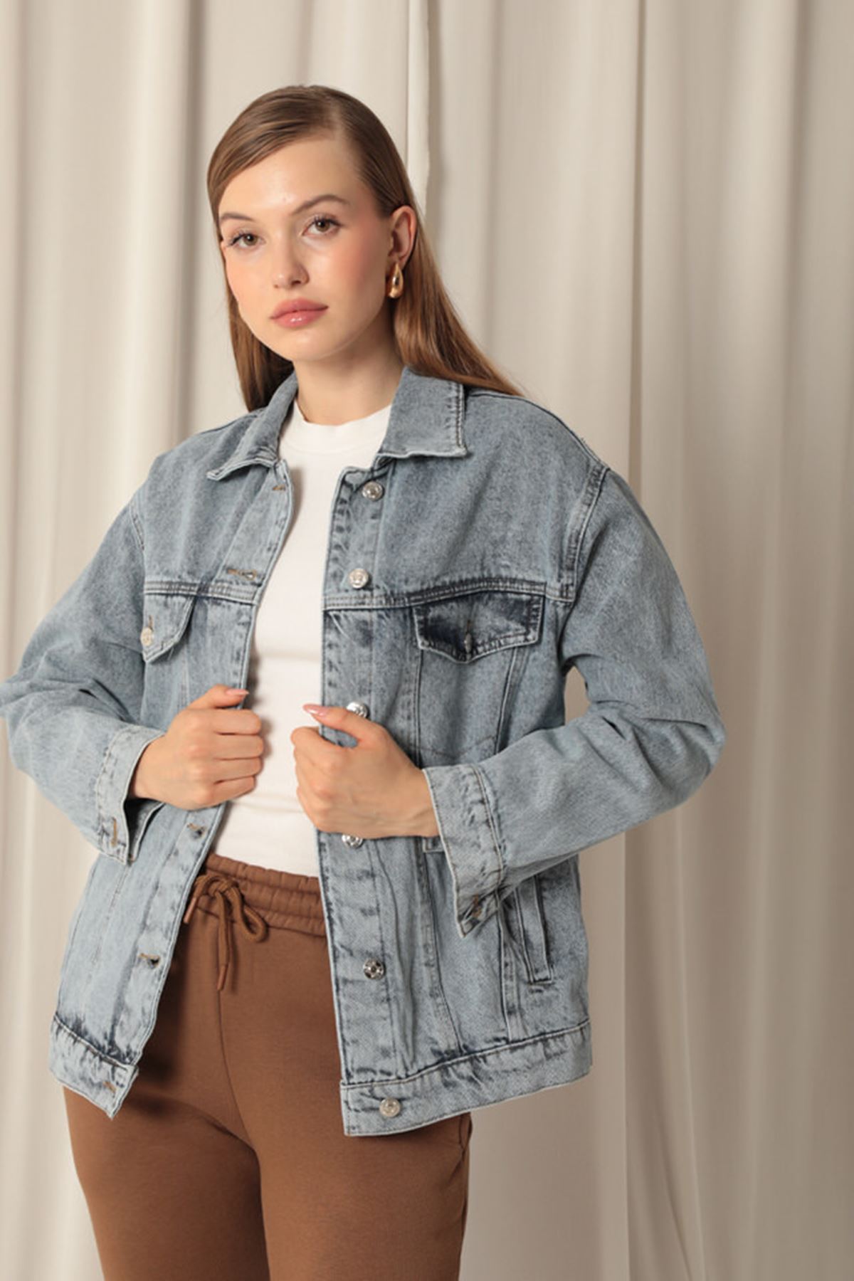 Denim Fabric Oversize Women's Blue Jeans Jacket