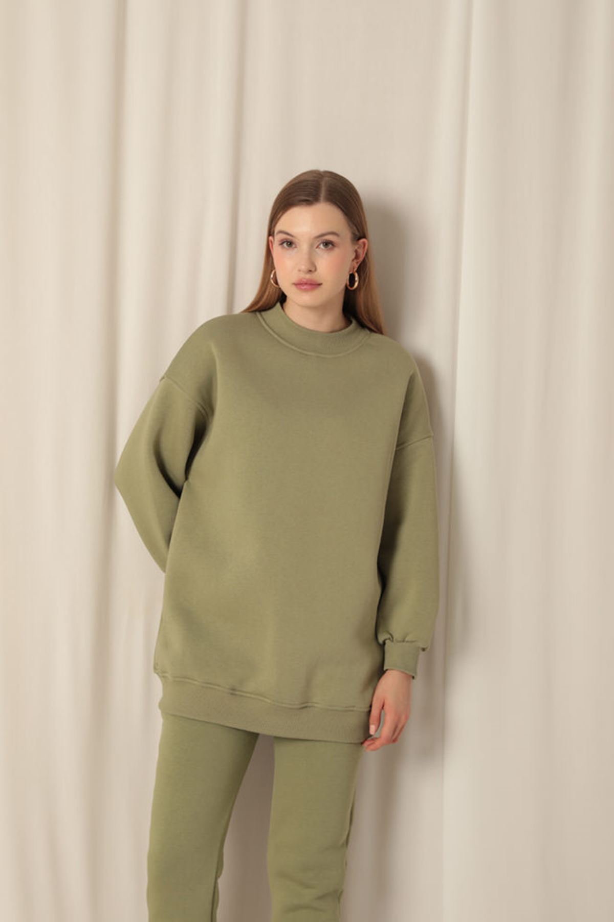 Long Basic Women's Khaki Sweater