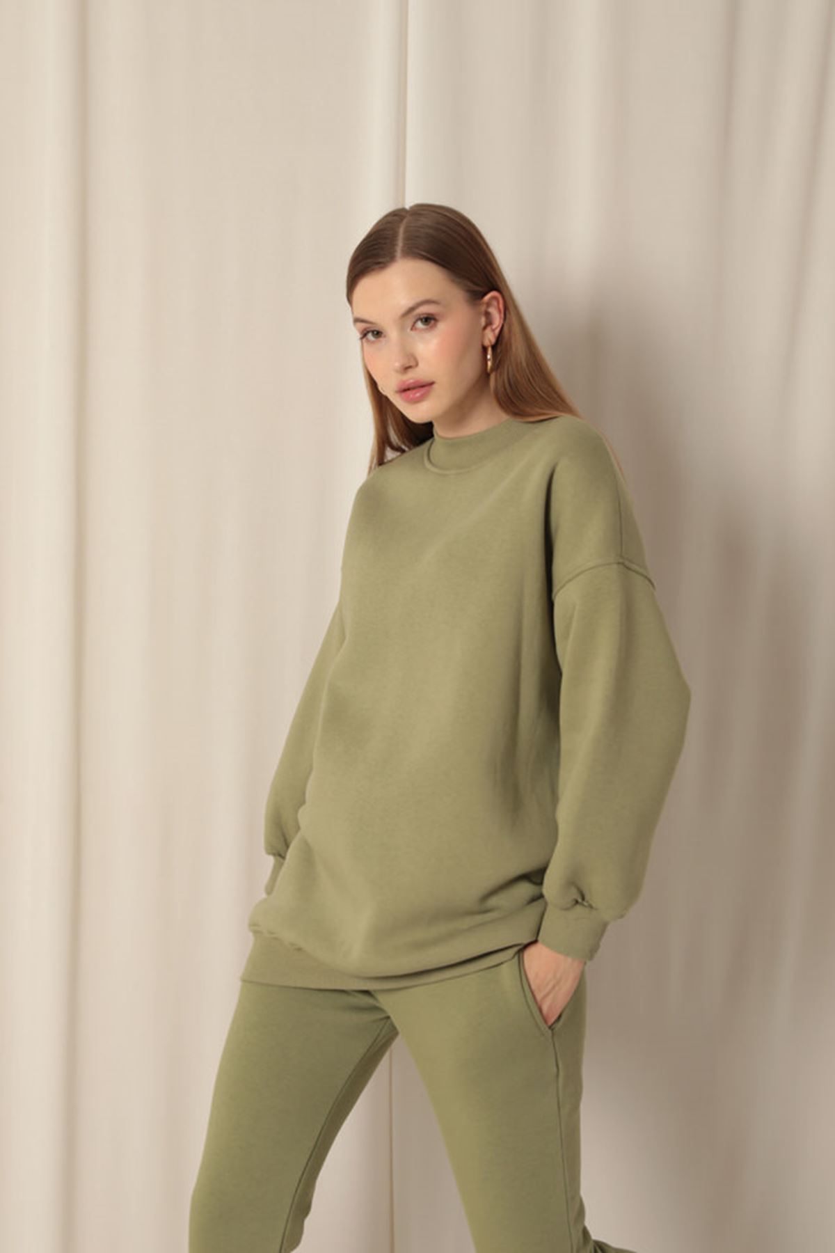 Long Basic Women's Khaki Sweater