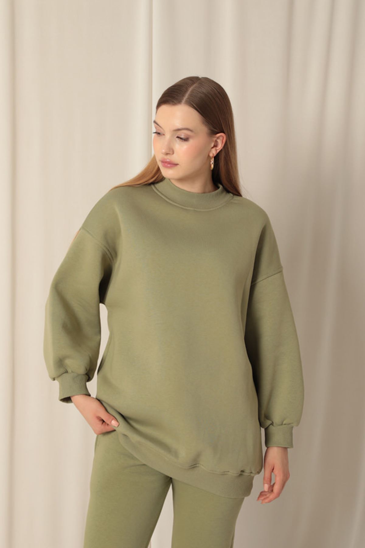 Long Basic Women's Khaki Sweater