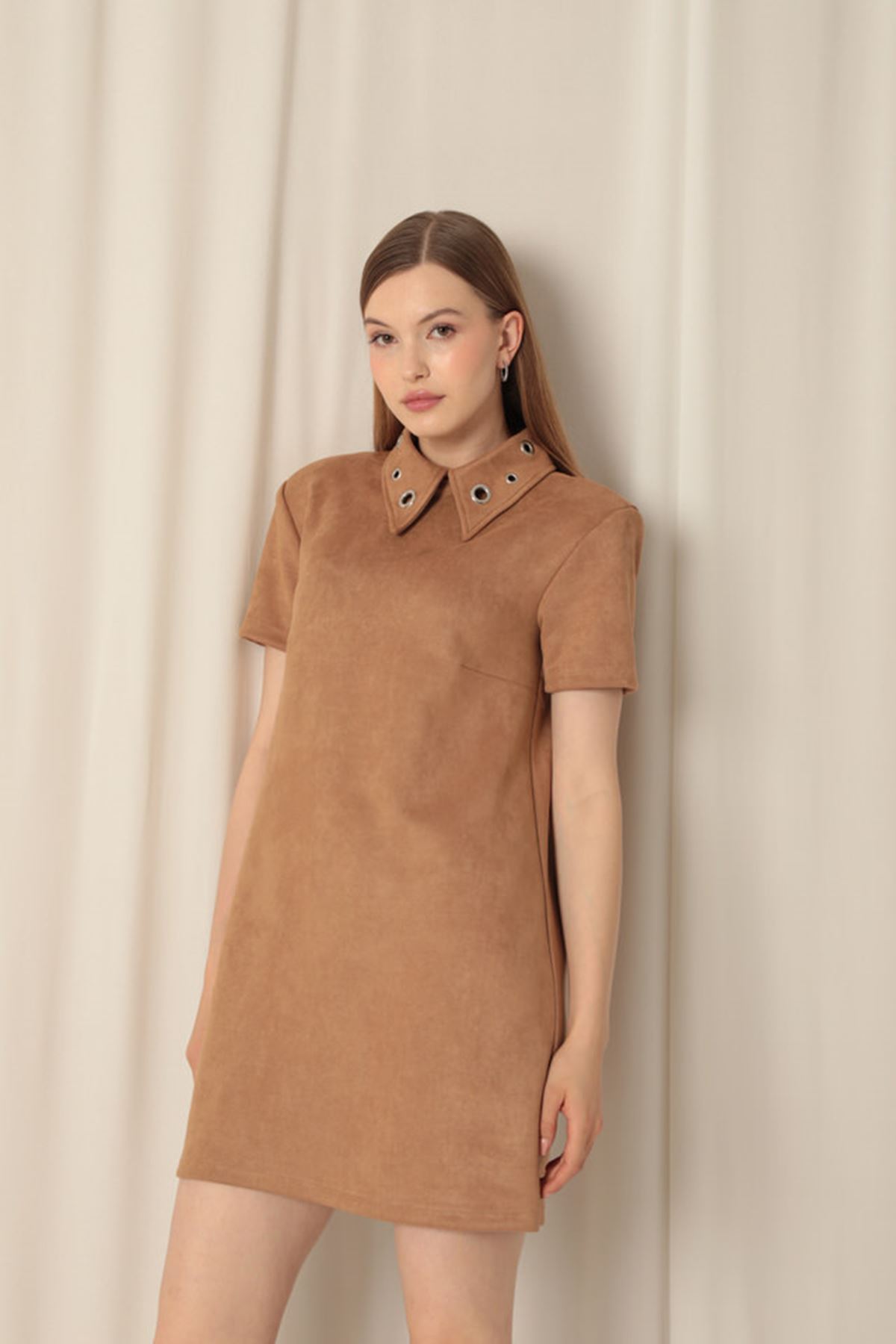 Suede Fabric Beige Dress