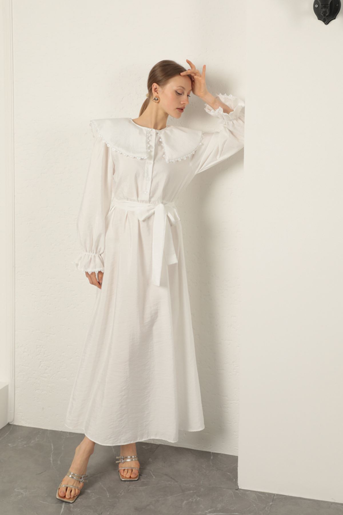 Modal Fabric Lace Women's Dress-White